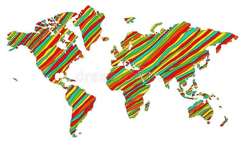 World Map with Colourful Sketch Stock Illustration - Illustration of ...