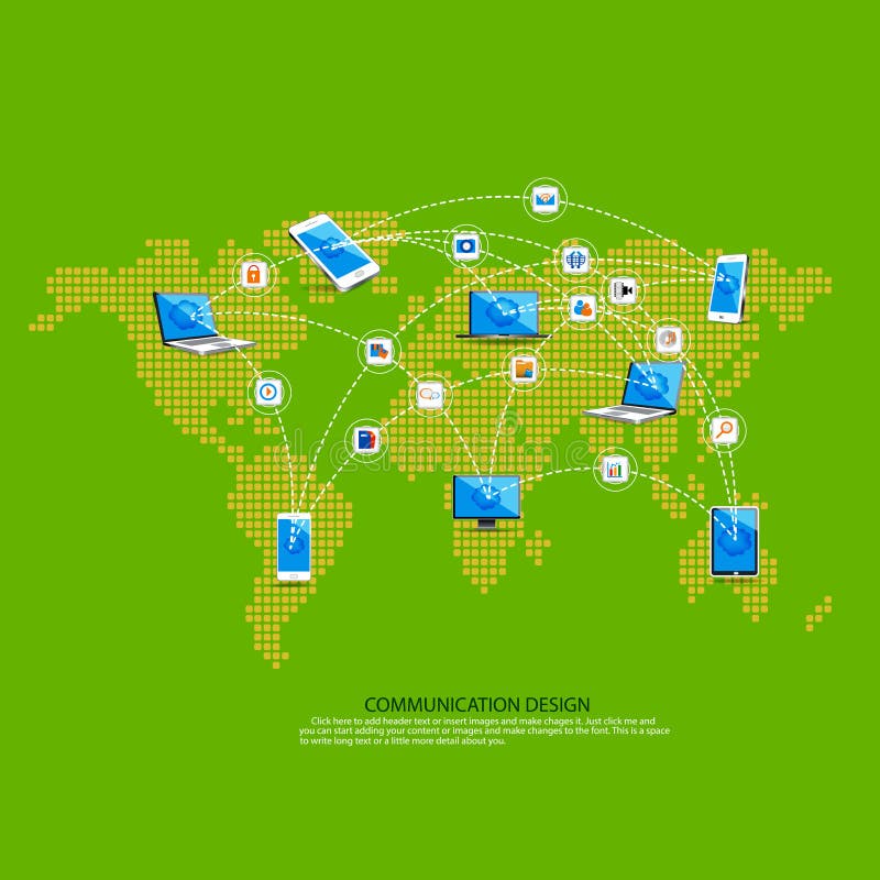 World MAP with Communication Stock Vector - Illustration of circle ...