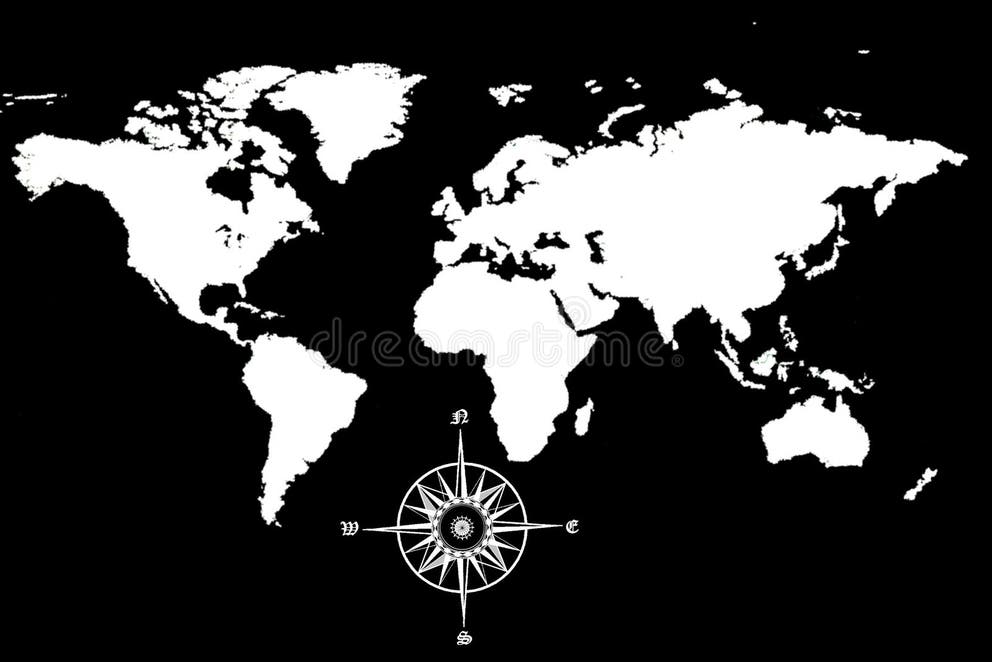WOrld Map with compass stock illustration. Illustration of ground - 171990