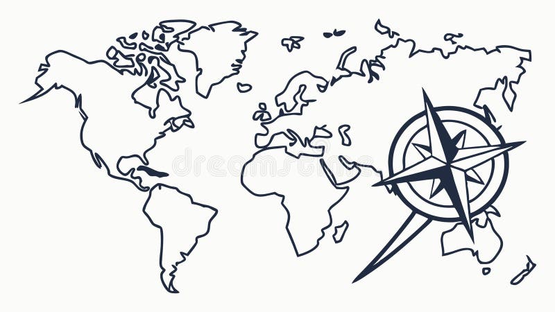 World Map and Compass Illustration Global Navigation Travel, Vector ...