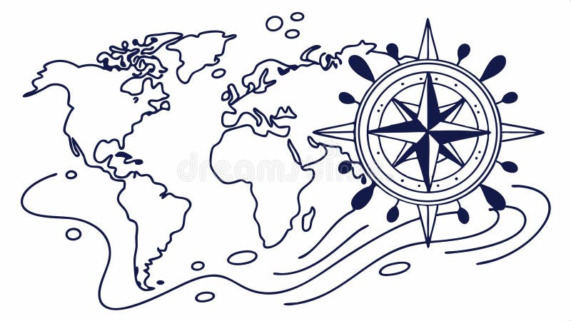 World Map Compass Rose, Global Navigation and Travel Theme Vector ...