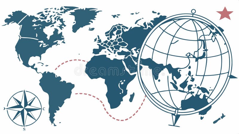 World Map and Compass Rose, Global Navigation and Travel Vector Design ...