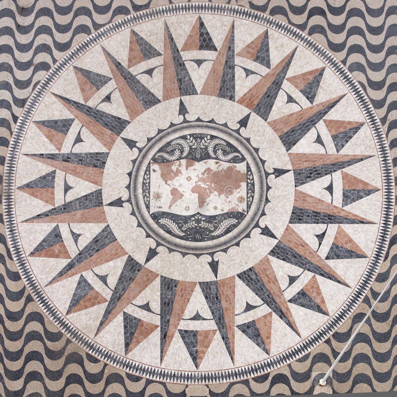 World Map and Compass Rose in Town Square Editorial Stock Photo - Image ...