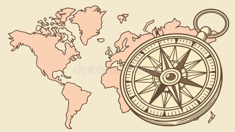 World Map Compass Travel Navigation Exploration, Vector Design Generative AI Stock Vector ...