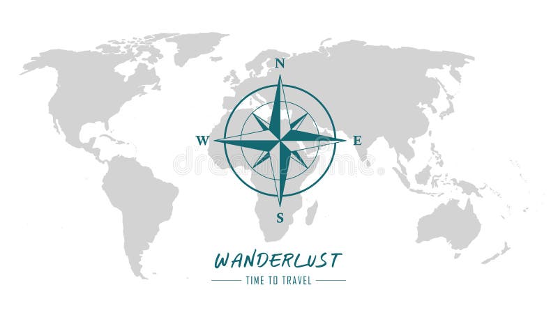 World Map with Compass Wind Rose Wanderlust Travel Stock Vector ...