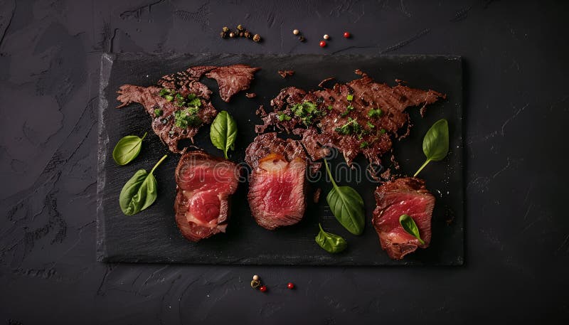World Map Composed of Medium Rare Steaks, As a Luxurious Dish in Five ...