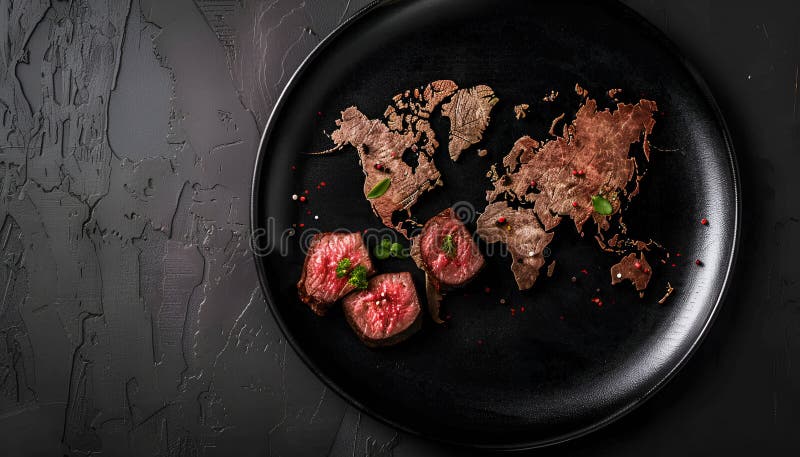 World Map Composed of Medium Rare Steaks, As a Luxurious Dish in Five ...
