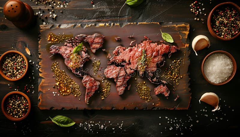 World Map Composed of Medium Rare Steaks, As a Luxurious Dish in Five ...