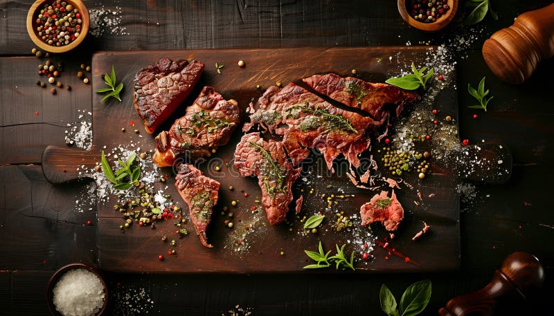 World Map Composed of Medium Rare Steaks, As a Luxurious Dish in Five ...