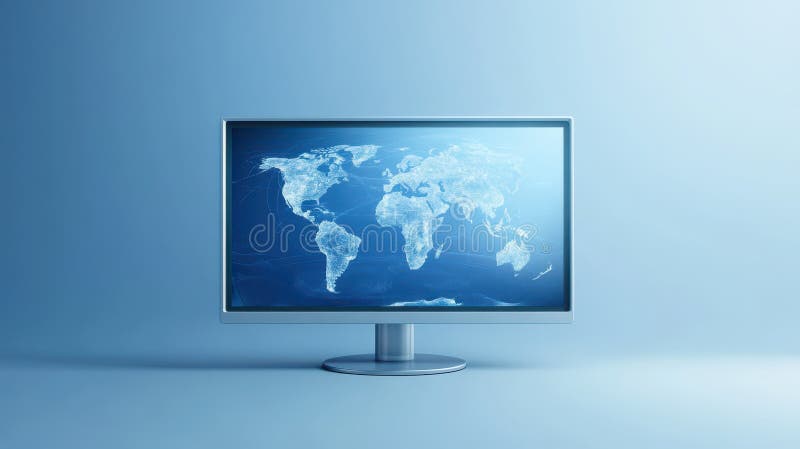 World Map on Computer Monitor, Exploring Global Connectivity and ...