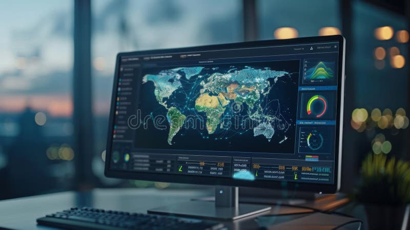 World Map on a Computer Monitor Screen. Generative Ai Stock ...