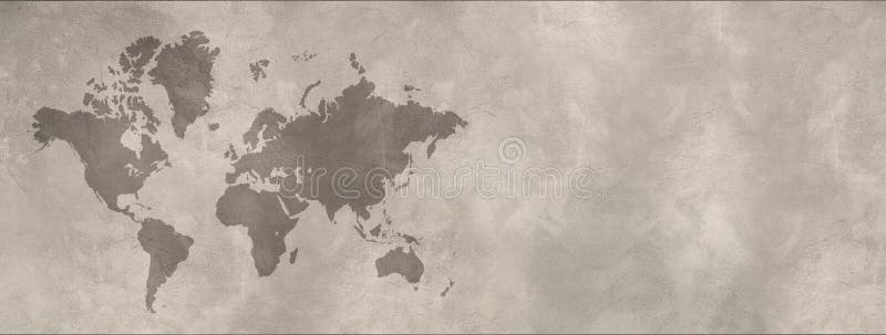World Map on Concrete Wall Background. Horizontal Banner Stock ...
