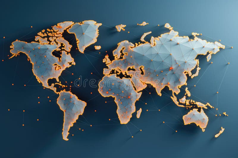 World Map Connected with Lines and Dots. Polygonal Background Stock ...