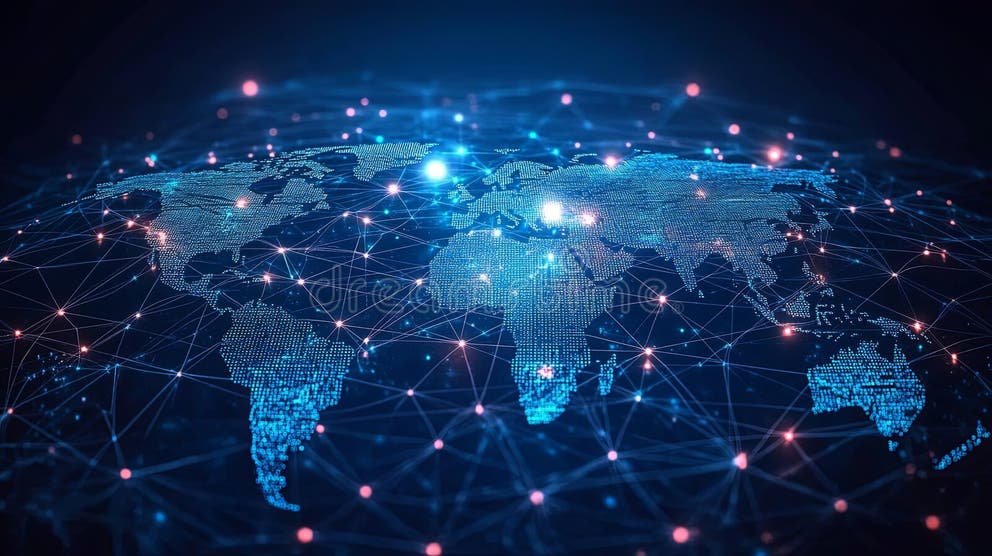 World Map with Connected Network Lines Creates a Digital Global ...