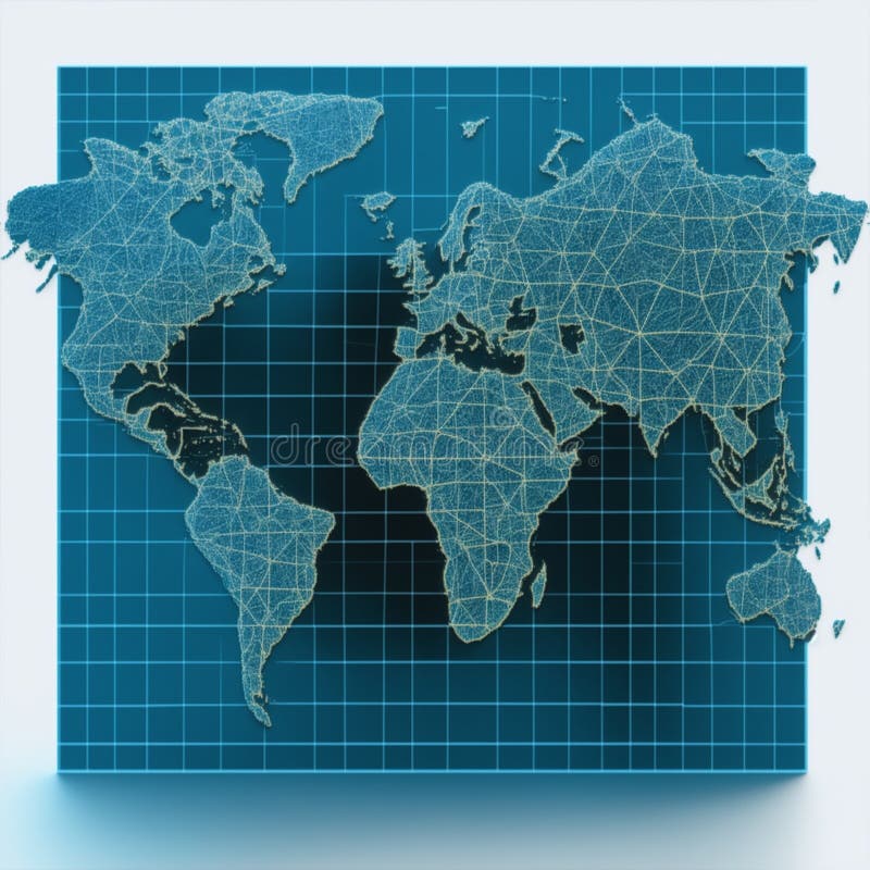 World Map Connecting Dots Over Map Grid on White Background ...