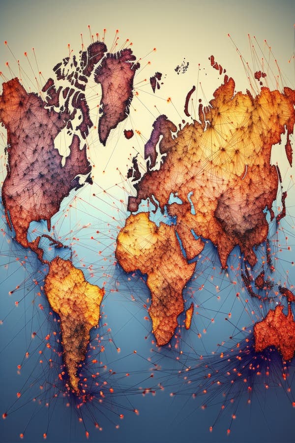 World Map with Connecting Lines Representing Travel Stock Image - Image ...
