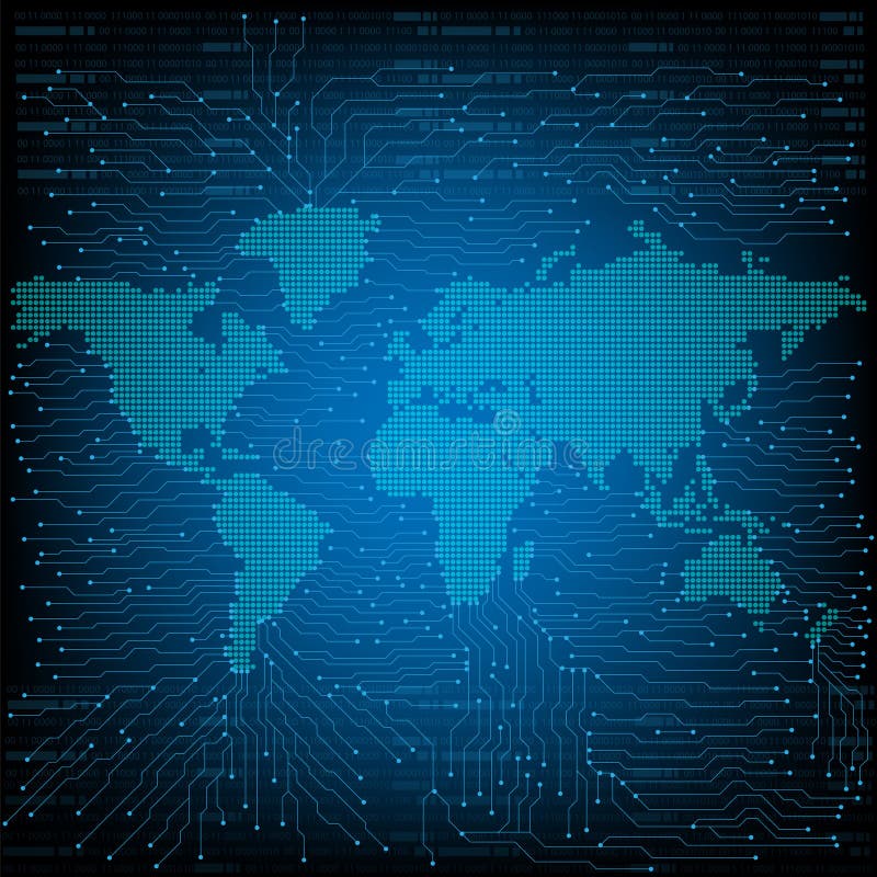 World Map Connection with Electronic Circuit Board Futuristic Modern ...