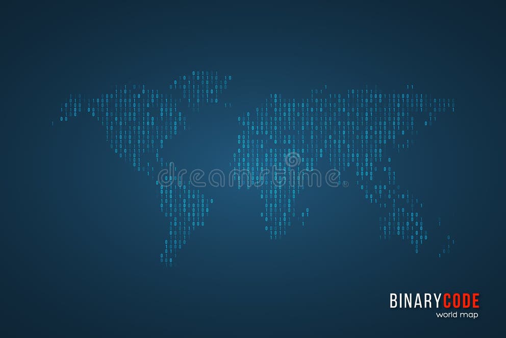 World Map Consisting of Binary Computer Code. Stock Illustration - Illustration of cryptogram ...