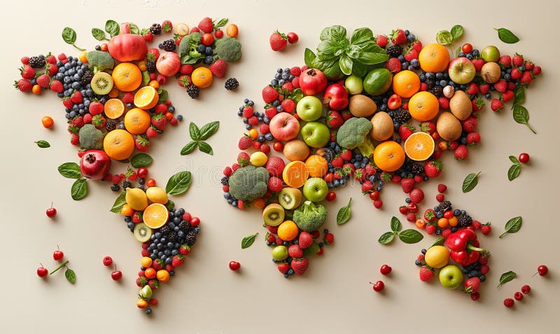 World Map Consisting of Fruits and Vegetables. Stock Photo - Image of ...