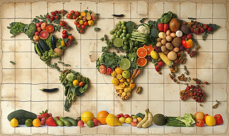 World Map Consisting of Fruits and Vegetables. Stock Photo - Image of ...