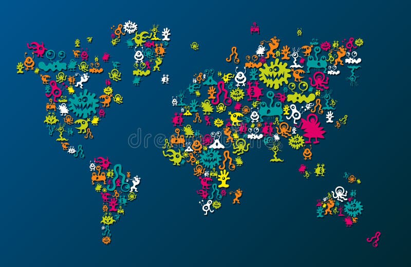 World Map Consisting of Monsters Stock Vector - Illustration of ocean ...