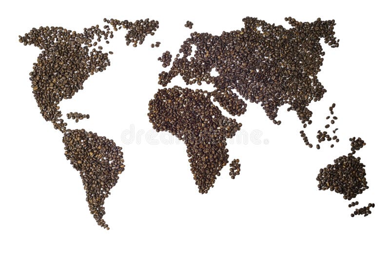 World Map with Continents Made from Roasted Coffee Beans Stock Photo ...
