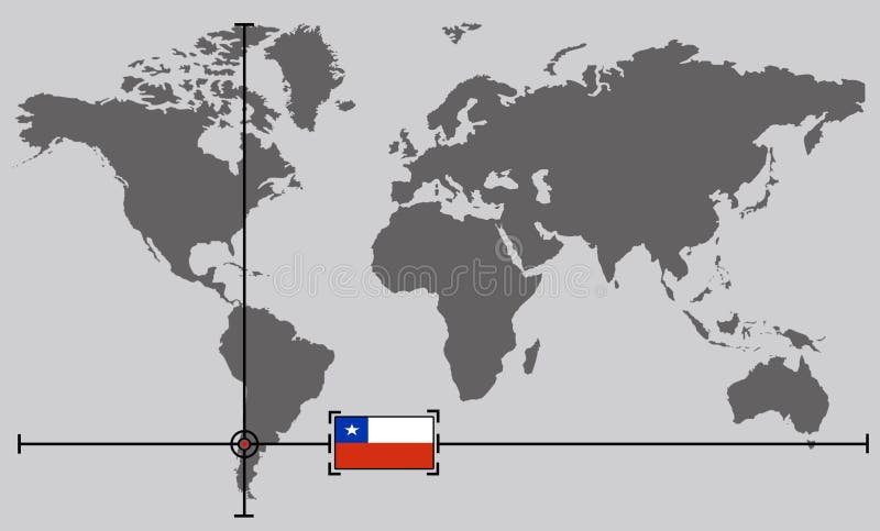 World Map with Coordinate Point Positioned by Crossed Lines on Country ...