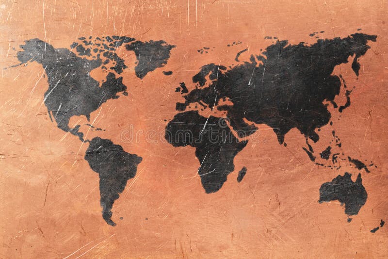 Copper World map stock photo. Image of chart, africa - 65752020