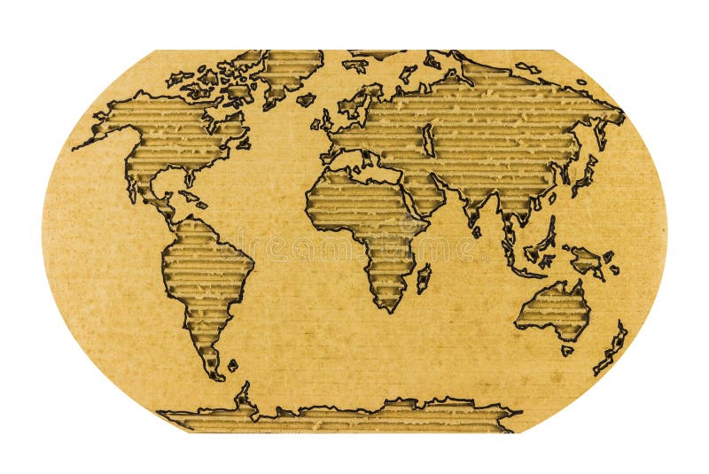 World Map On Corrugated Cardboard Stock Photo - Image of brown, asia ...