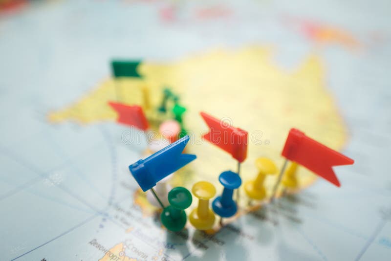 World Map Country Flags Marked Pin City Pinpoint Stock Image - Image of ...