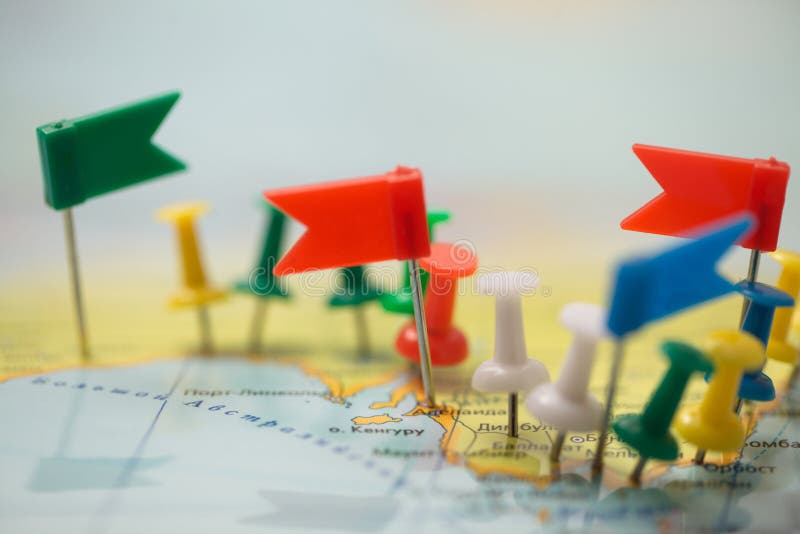 World Map Country Flags Marked Pin City Pinpoint Stock Image - Image of ...