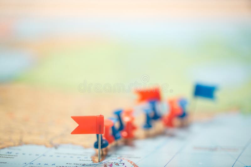 World Map Country Flags Marked Pin City Pinpoint Stock Photo - Image of ...