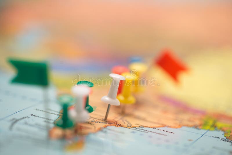 World Map Country Flags Marked Pin City Pinpoint Stock Image - Image of ...