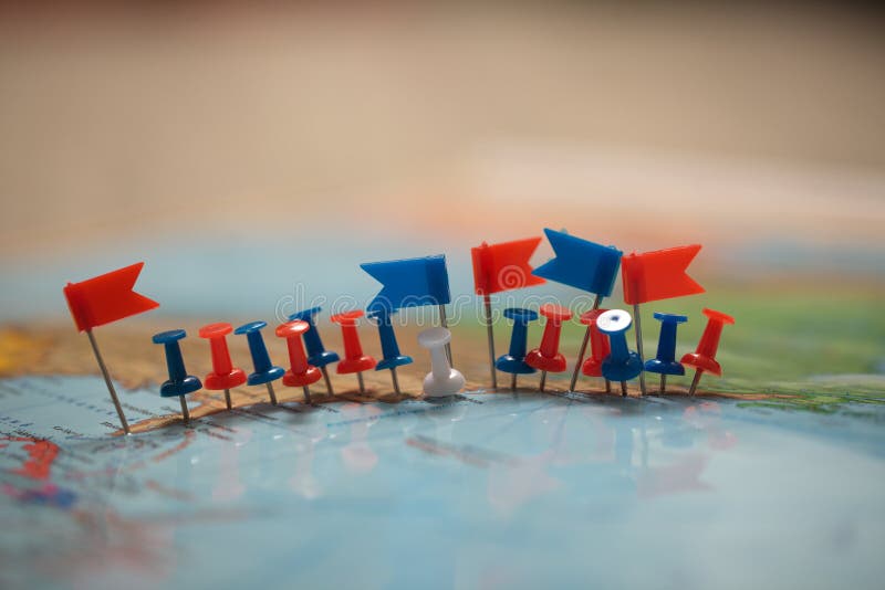 World Map Country Flags Marked Pin City Pinpoint Stock Photo - Image of ...