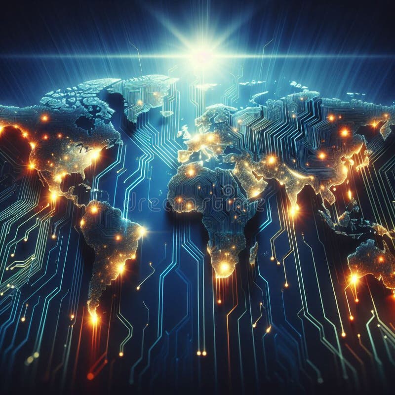 A World Map Crafted from a Circuit Board, Symbolizing Global ...