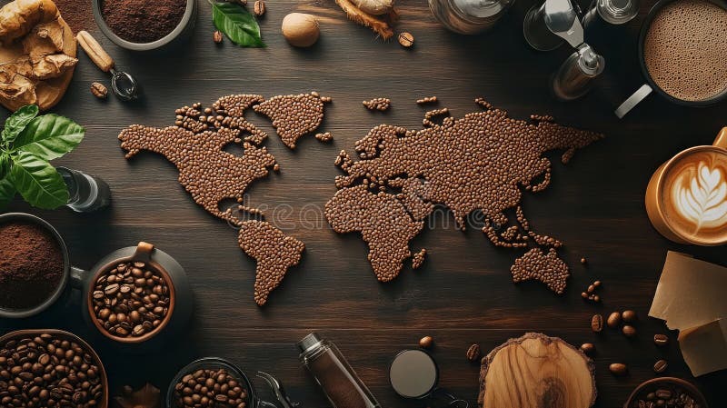 A World Map Crafted from Coffee Beans Placed on a Table Stock Image ...