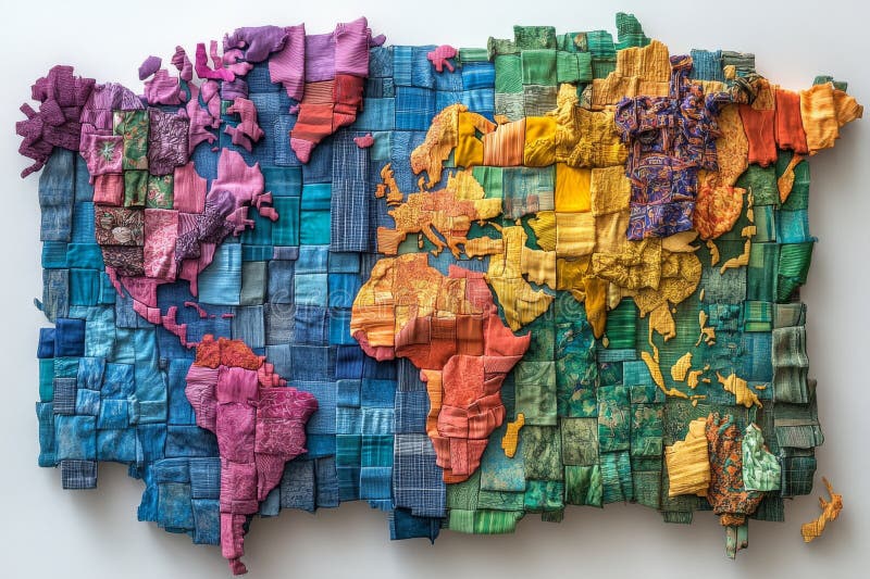 Artistic Representation of the World Map Created with Vibrant Patchwork ...