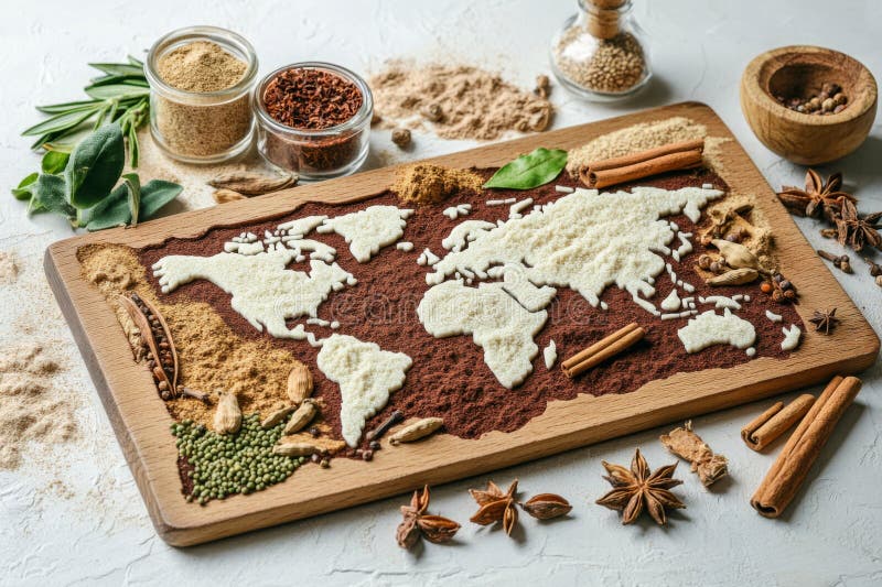 World Map Crafted from Various Cereals and Spices Showcasing Global ...
