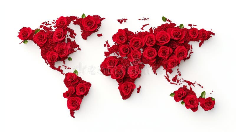World Map Crafted from Vibrant Red Roses on a Clean White Background ...