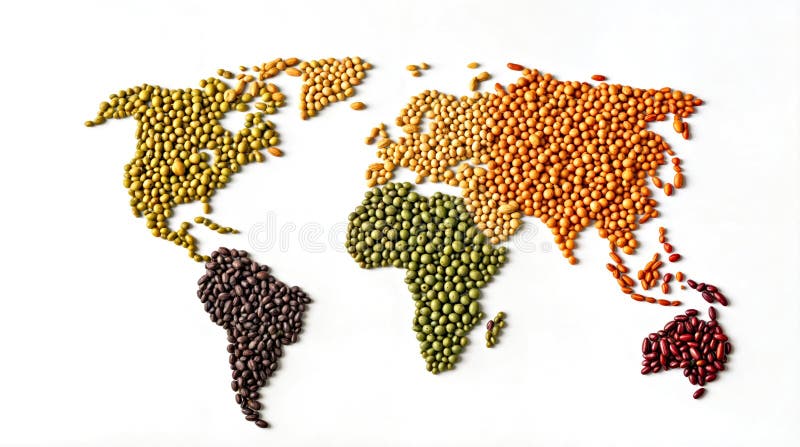 World Map Created with Assorted Colorful Beans on White Background ...