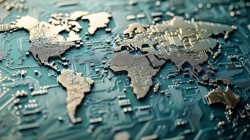 World Map Created from Circuit Boards and Chips Representing Global ...