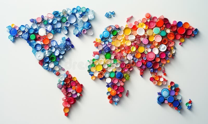 World Map Created from Colorful Plastic Bottle Caps and Lids ...