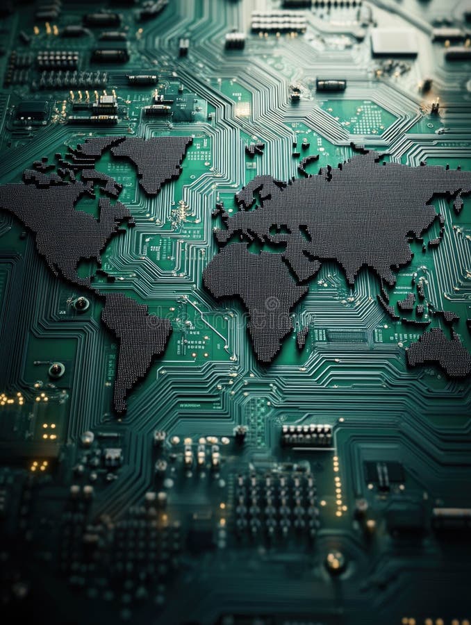 Electronic World Map stock photo. Image of hardware - 381994192