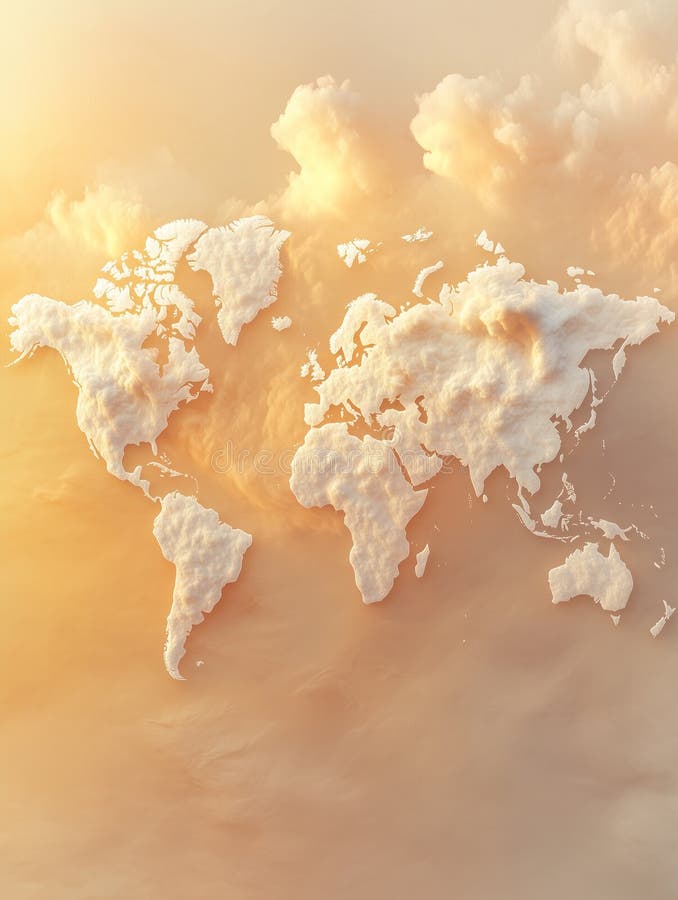 World Map Created from Fluffy Clouds Gently Floating in a Warm Sunset ...