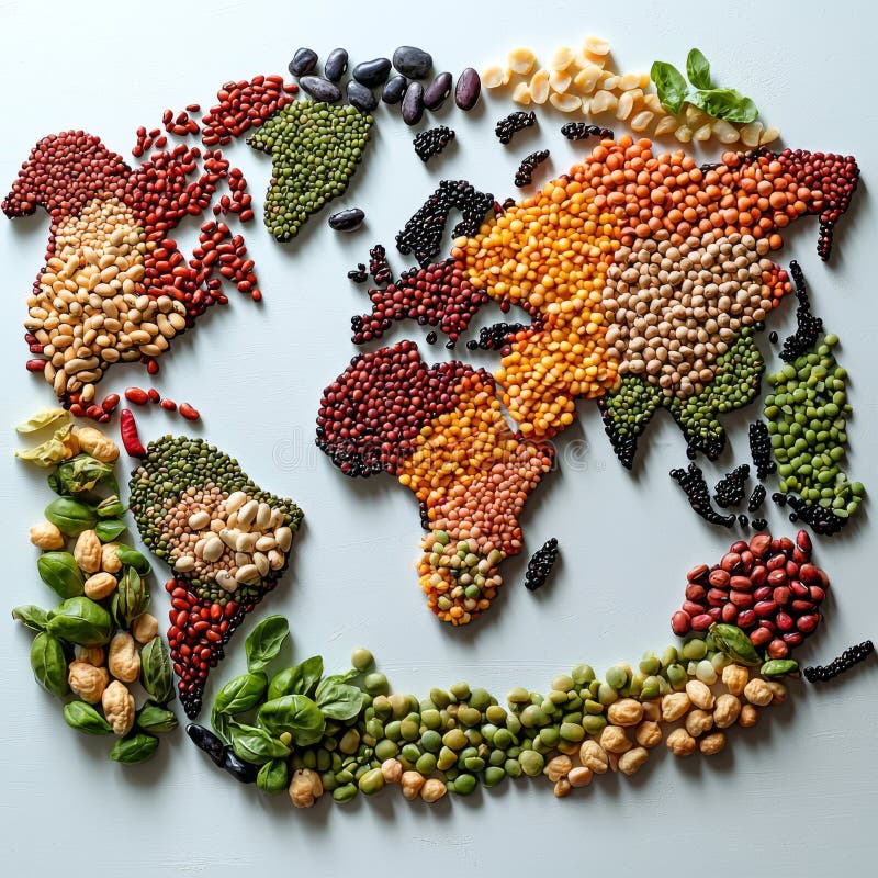 A World Map Created Using Food Ingredients Prompts. Stock Image - Image ...