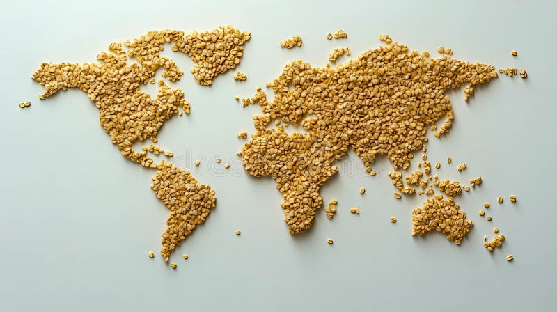 World Map Created from Yellow Grains Arranged on a White Surface ...