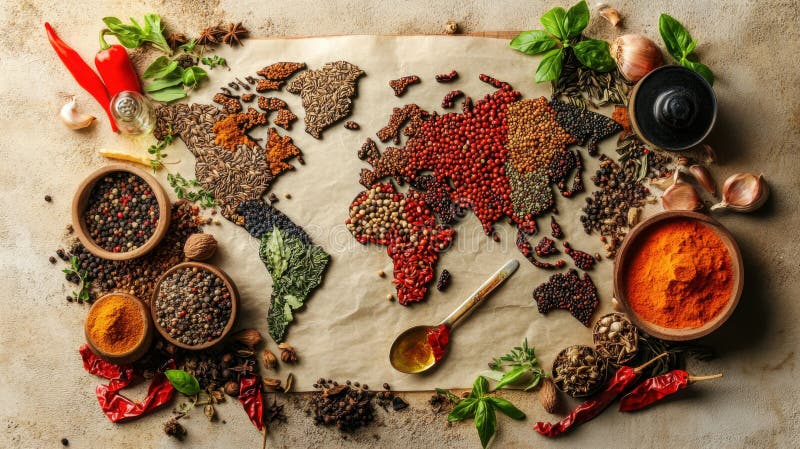 World Map Creation with Spices and Herbs Highlights Diverse Global ...