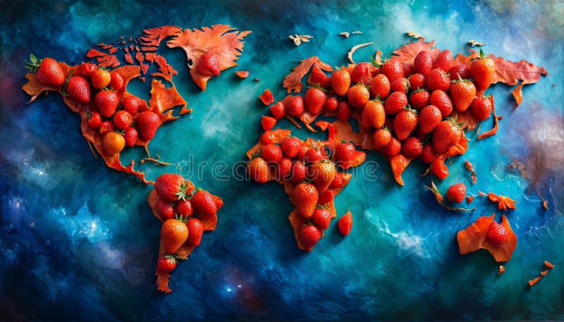 World Map. Creative World Map Made of Many Strawberries Stock ...