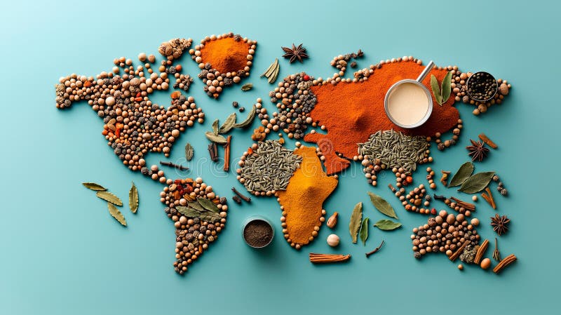 A World Map Creatively Crafted from Various Spices Including Turmeric ...