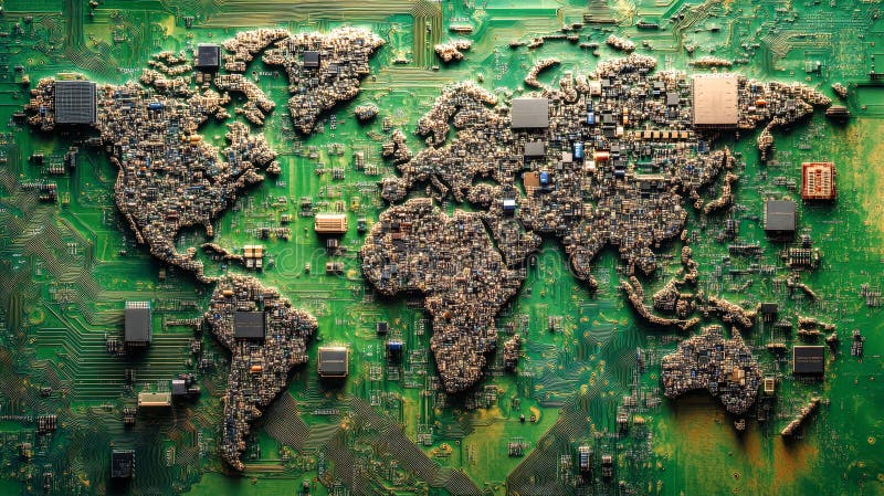 World Map Creatively Designed with Circuit Boards and Chips Showcasing ...